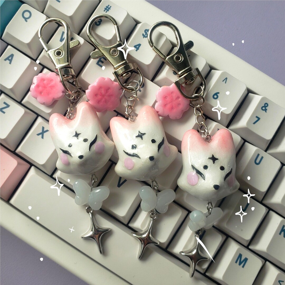 Polymer Clay Kitsune Keychain, Fox Charm Keychain, Handmade Clay Key ...