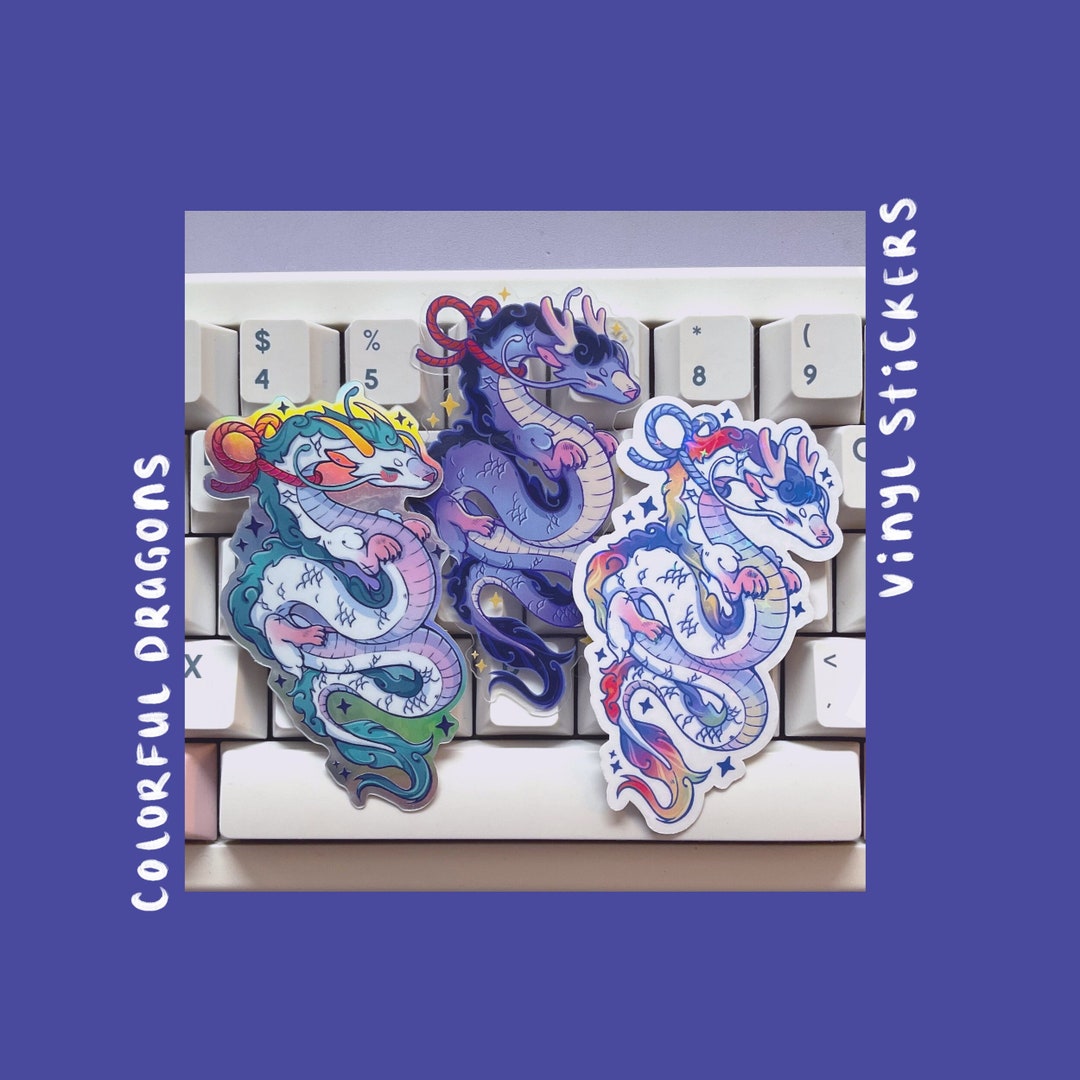 Holographic Dragon Sticker Set, Ghibli Inspired, Haku Dragon, Rainbow ...