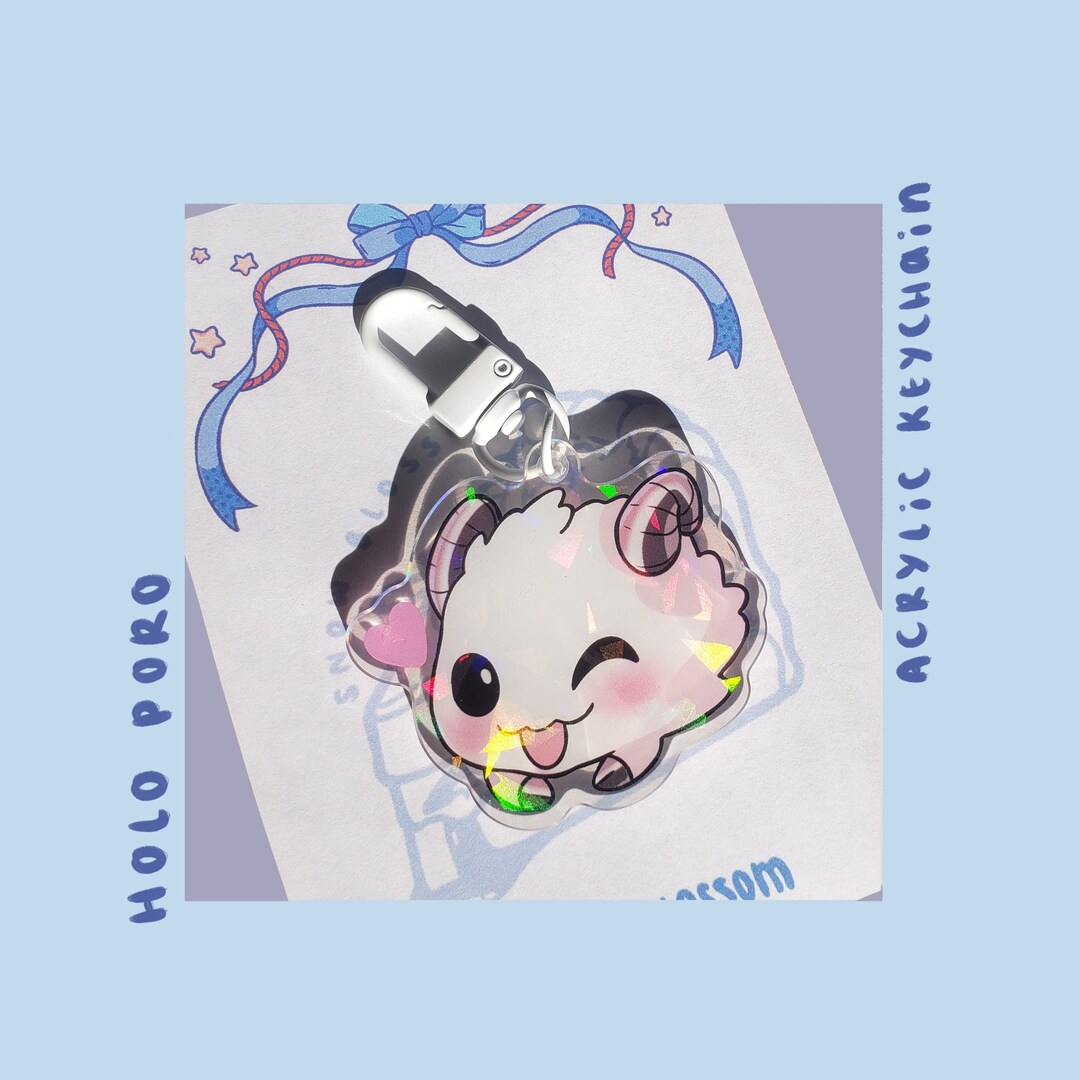 League of Legends Holographic Poro Keychain, Acrylic Gaming Keychain ...