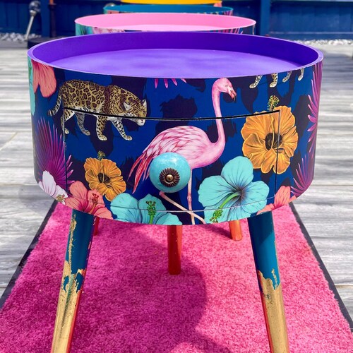 Round Bedside Table Pink and Navy. Colourful Cute Design - Etsy