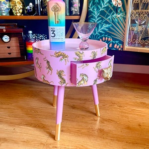 Light Pink Magenta Tiger Round Bedside Table . Fun Bright Home Decor ...