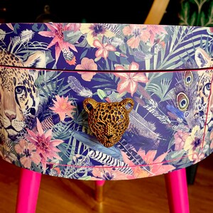Round Hot Pink Bedside Table, Green and Navy Leopard and Floral Design ...