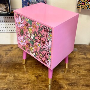 Pink Floral Square Bedside Table, Two Drawers, Ideal Nightstand ...