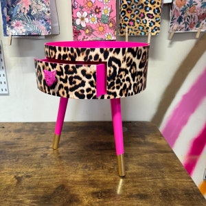 Hot Pink Leopard Round Bedside Table . Fun Bright Home Decor . Ideal ...