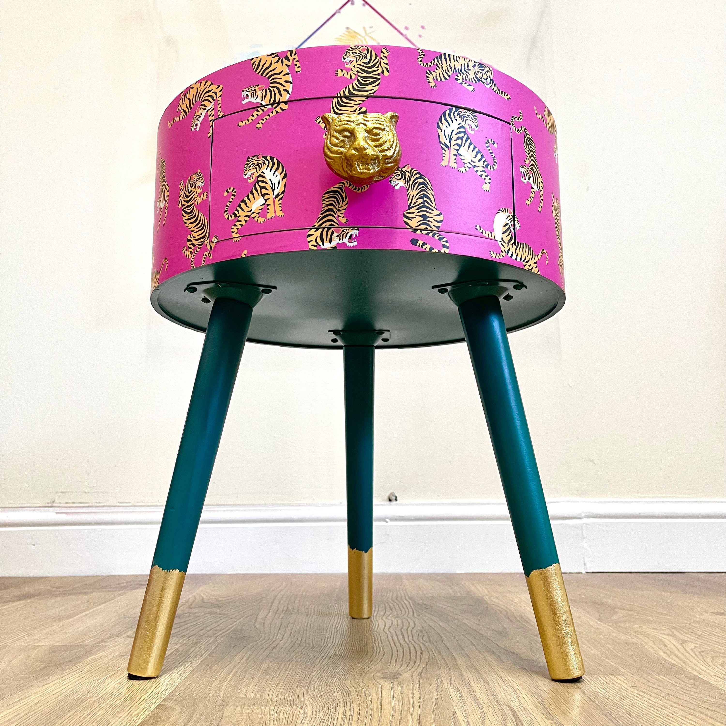 Hot Pink Magenta Tiger Round Bedside Table . Fun Bright Home - Etsy