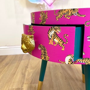 Hot Pink Magenta Tiger Round Bedside Table . Fun Bright Home Decor ...