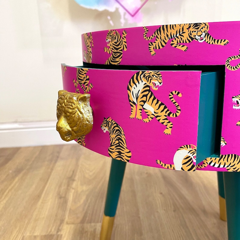 Hot Pink Magenta Tiger Round Bedside Table . Fun Bright Home - Etsy