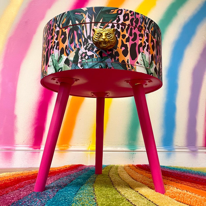 Hot Pink Wooden Coffee Table , Tropical and Orange Leopard Print ...