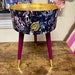 Pink Round Side Table With Floral Design. Inbuilt Drawer and Three Legs ...