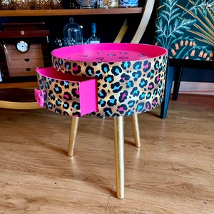 Hot Pink Magenta Leopard Spot Round Bedside Table . Fun Bright Home ...