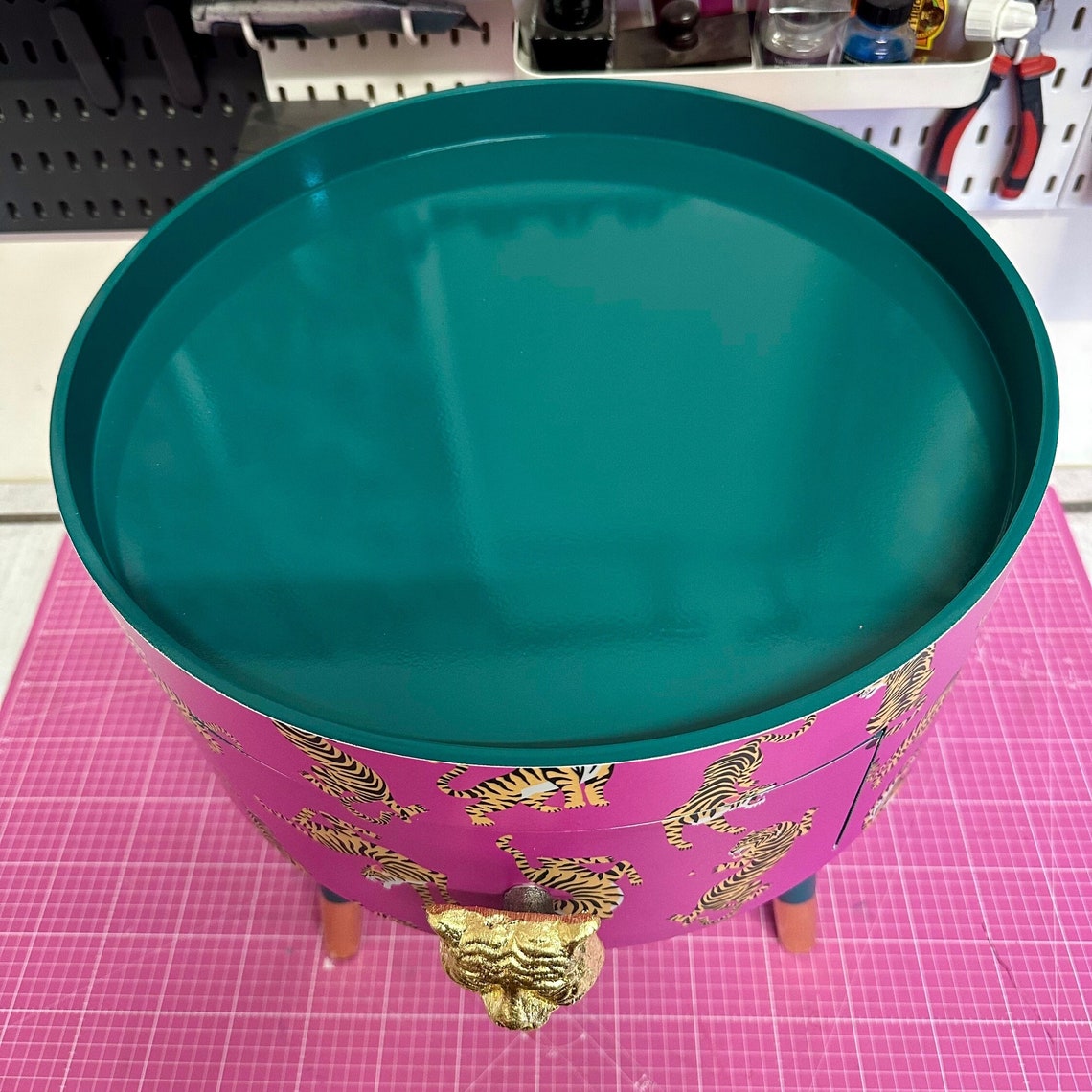 Hot Pink Tiger Bedside Table Emerald Top . Fun Bright Home Decor ...