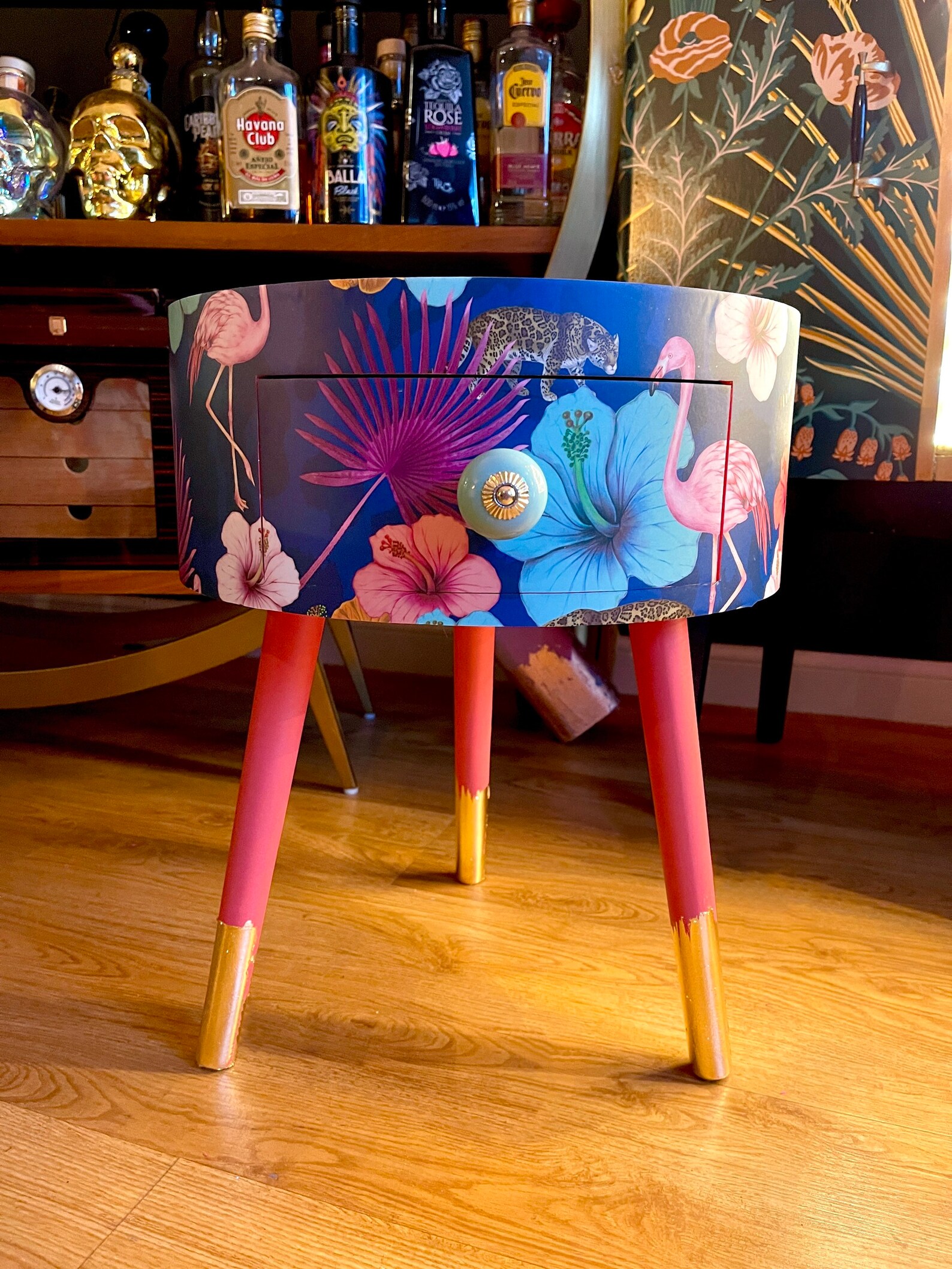 Round Coral Side Table With Drawer. Ideal Small Coffee Table - Etsy