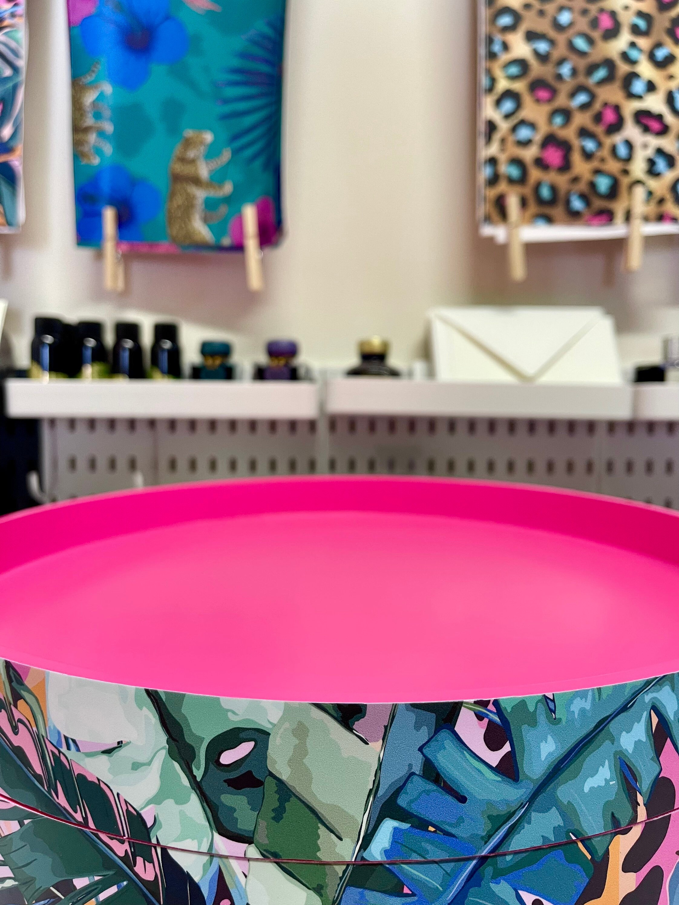 Hot Pink Wooden Coffee Table , Tropical and Orange Leopard Print ...