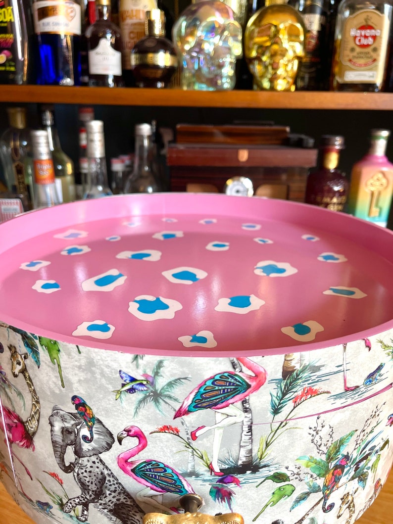 Round Leopard Print Small Coffee Table With Drawer in Grey - Etsy