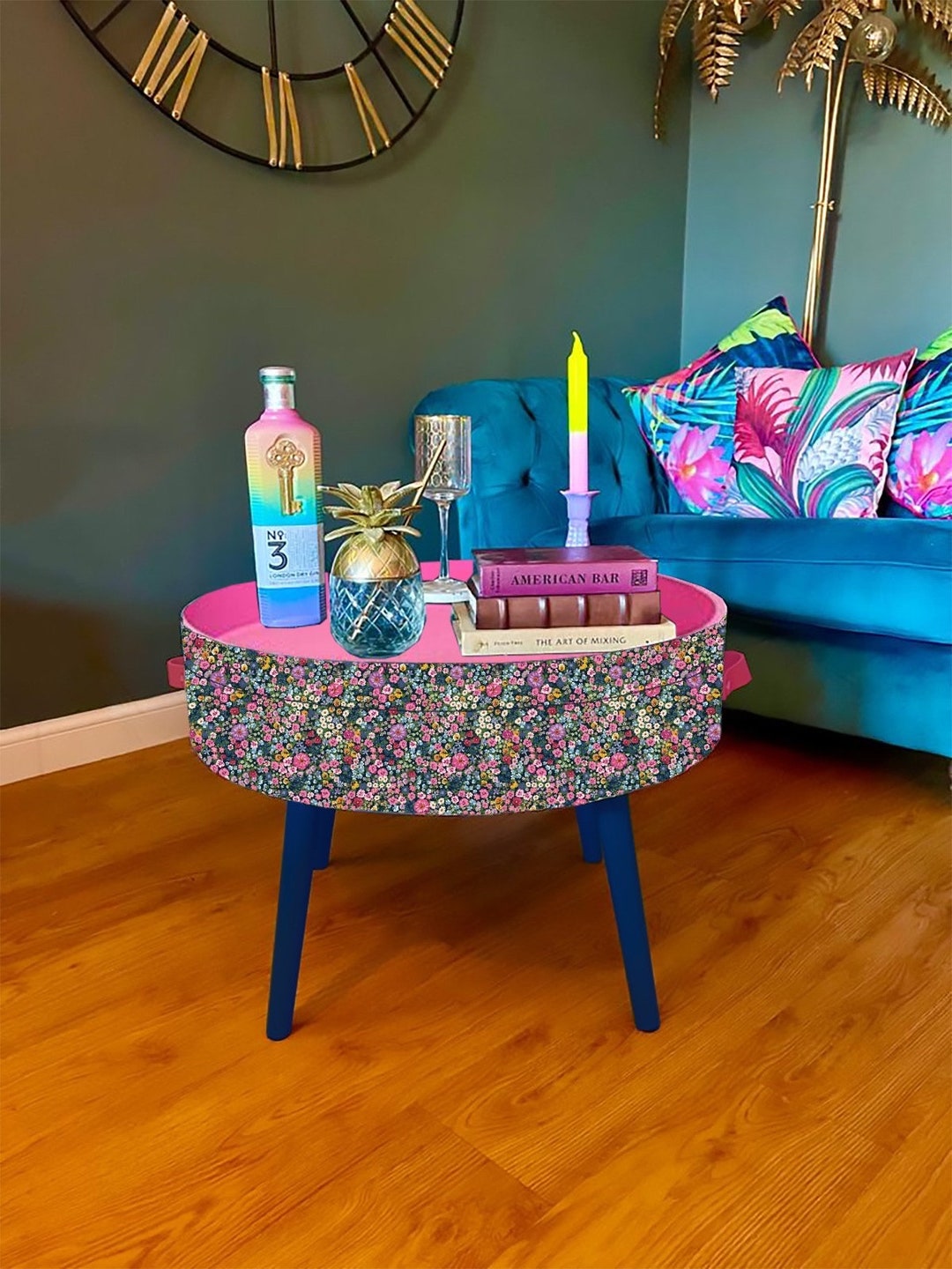 Round Coffee Table Ditsy Floral Multicolour Pink Blue and - Etsy