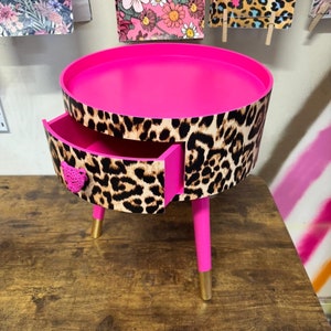 Hot Pink Leopard Round Bedside Table . Fun Bright Home Decor . Ideal ...