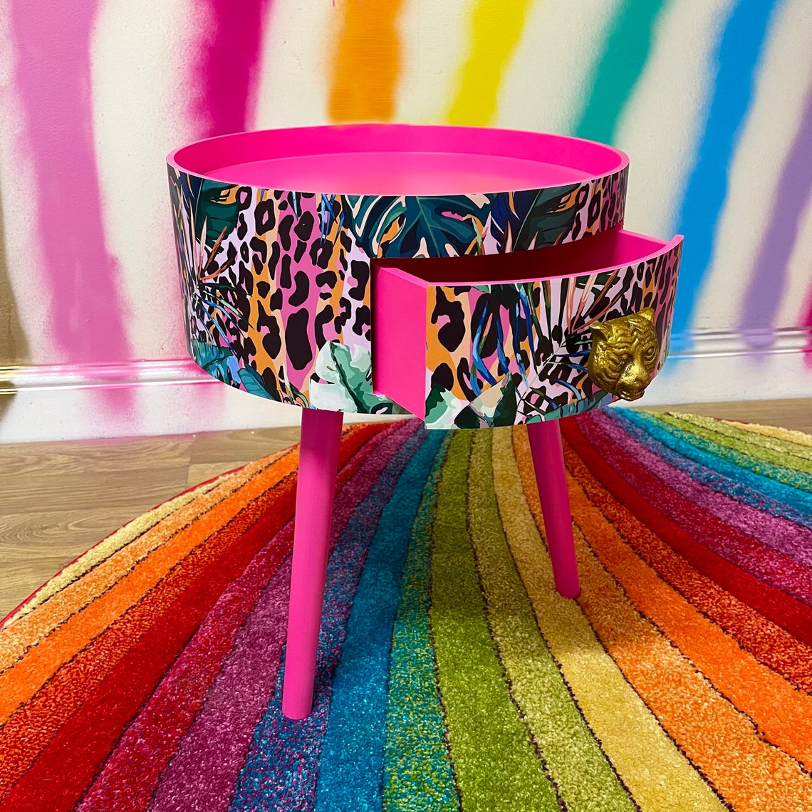 Hot Pink Wooden Coffee Table Tropical and Orange Leopard - Etsy