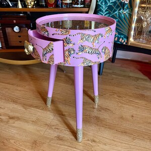 Bedside Table With Glitter Top. Light Pink Tiger Round Table. Fun ...