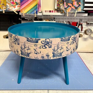 Round Coffee Table , Nautical Sea Design, Blue, Teal and Cream. Boat ...