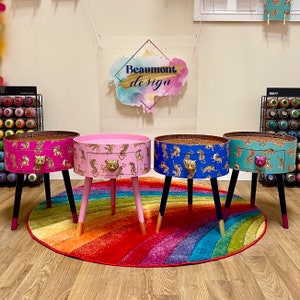 Round Wooden Side Table With Drawer. Tiger Print in 6 Colours - Etsy