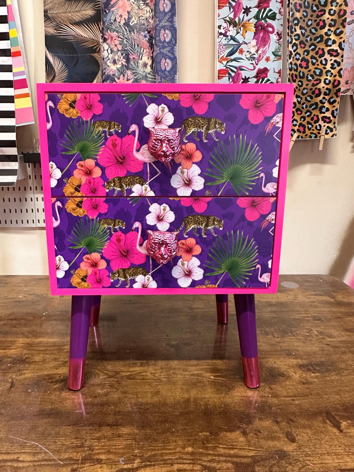 Hot Pink and Purple Square Bedside Table, Two Drawers, Ideal Nightstand ...