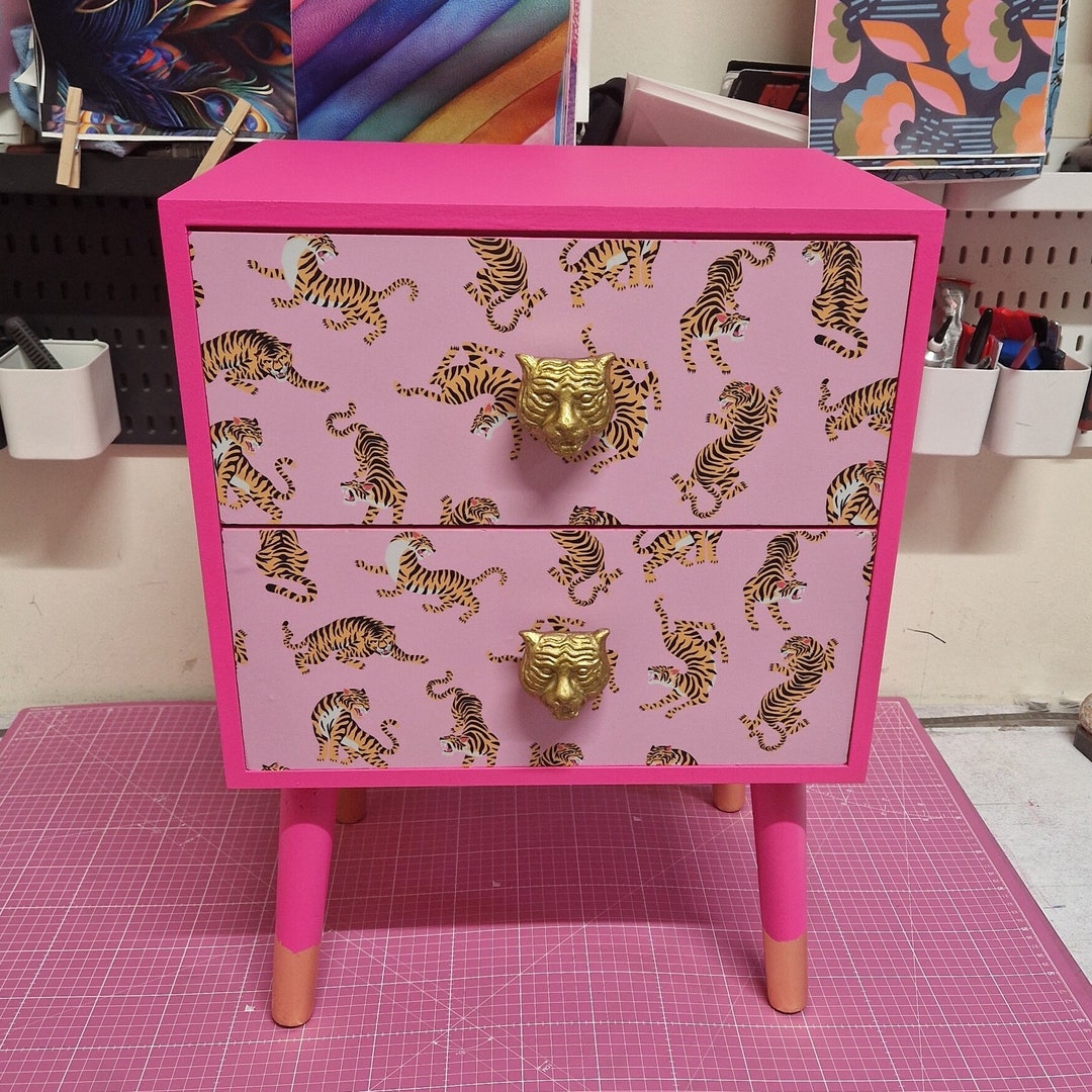 Pink Tiger Square Bedside Table, Two Drawers, Ideal Nightstand ...