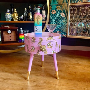 Light Pink Magenta Tiger Round Bedside Table . Fun Bright Home Decor ...