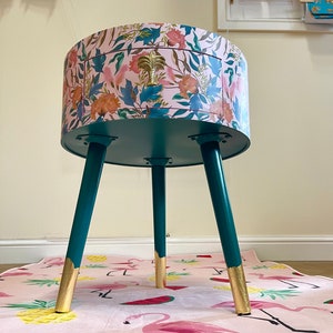 Pink and Green Floral Wooden Round Side Table With Leaf and Flower ...
