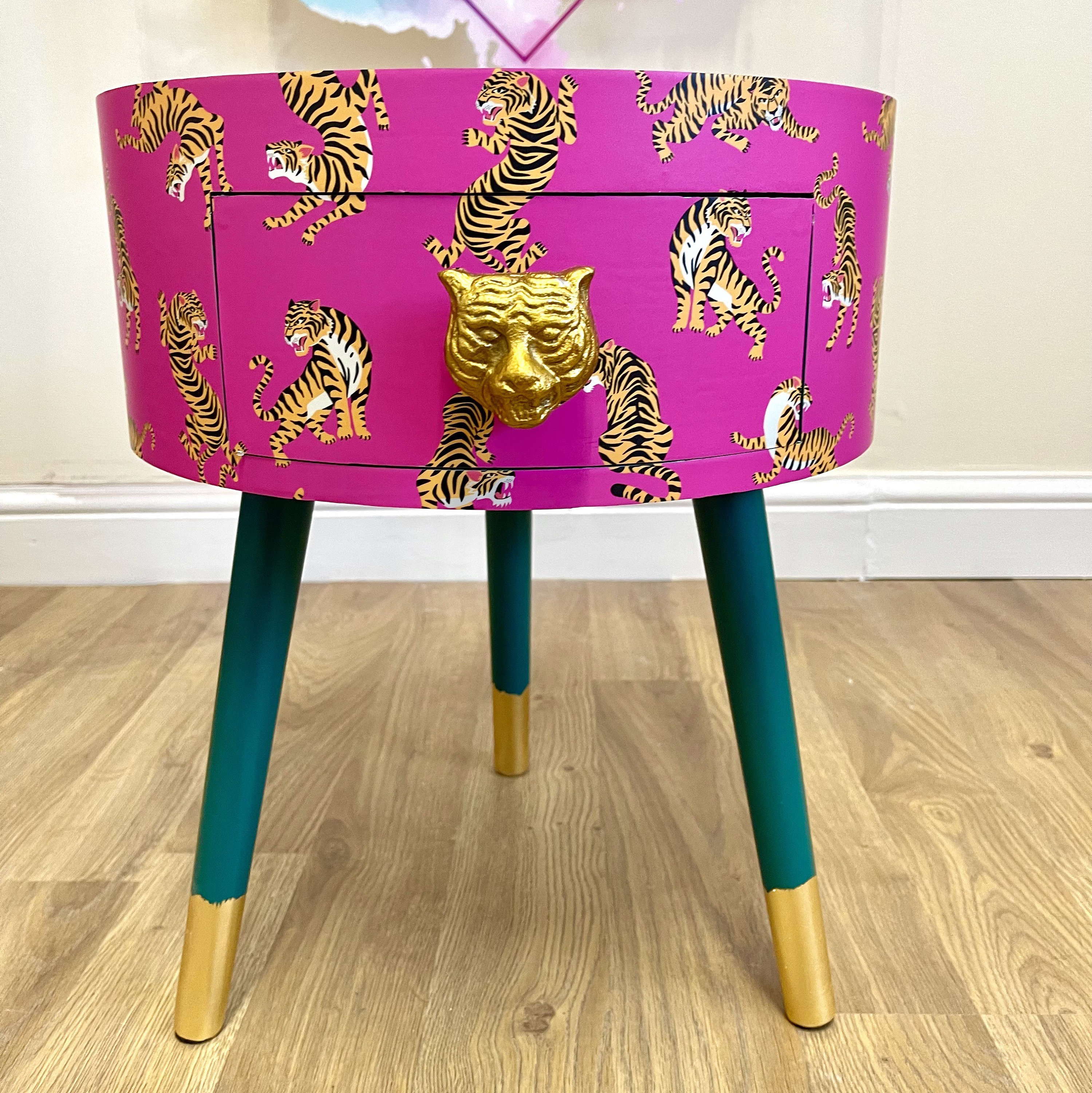Hot Pink Magenta Tiger Round Bedside Table . Fun Bright Home - Etsy