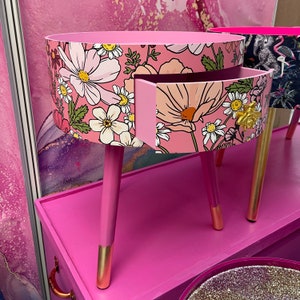 Pink Round Side Table With Floral Design. Fun Bright Decor, Quirky ...