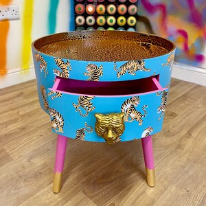 Blue Tiger Side Table for Bedroom, Pink Safari Nursery Decor Girl ...