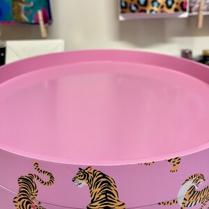 Light Pink Magenta Tiger Round Bedside Table . Fun Bright Home Decor ...
