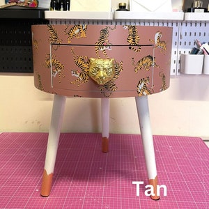 Round Tiger Side Table With Drawer. Tiger Print in 7 Colours, Pink ...