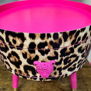 Hot Pink Leopard Round Bedside Table . Fun Bright Home Decor . Ideal ...