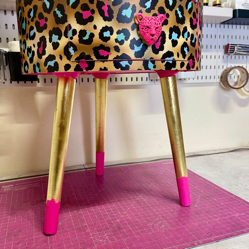 Hot Pink Magenta Leopard Round Bedside Table . Fun Bright Home - Etsy