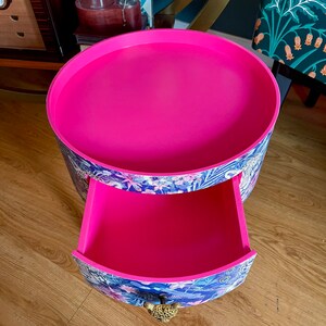 Round Hot Pink Bedside Table, Green and Navy Leopard and Floral Design ...