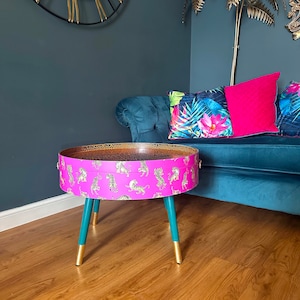 Round Pink Tiger Coffee Table , Emerald and Gold Design, Magenta Lift ...