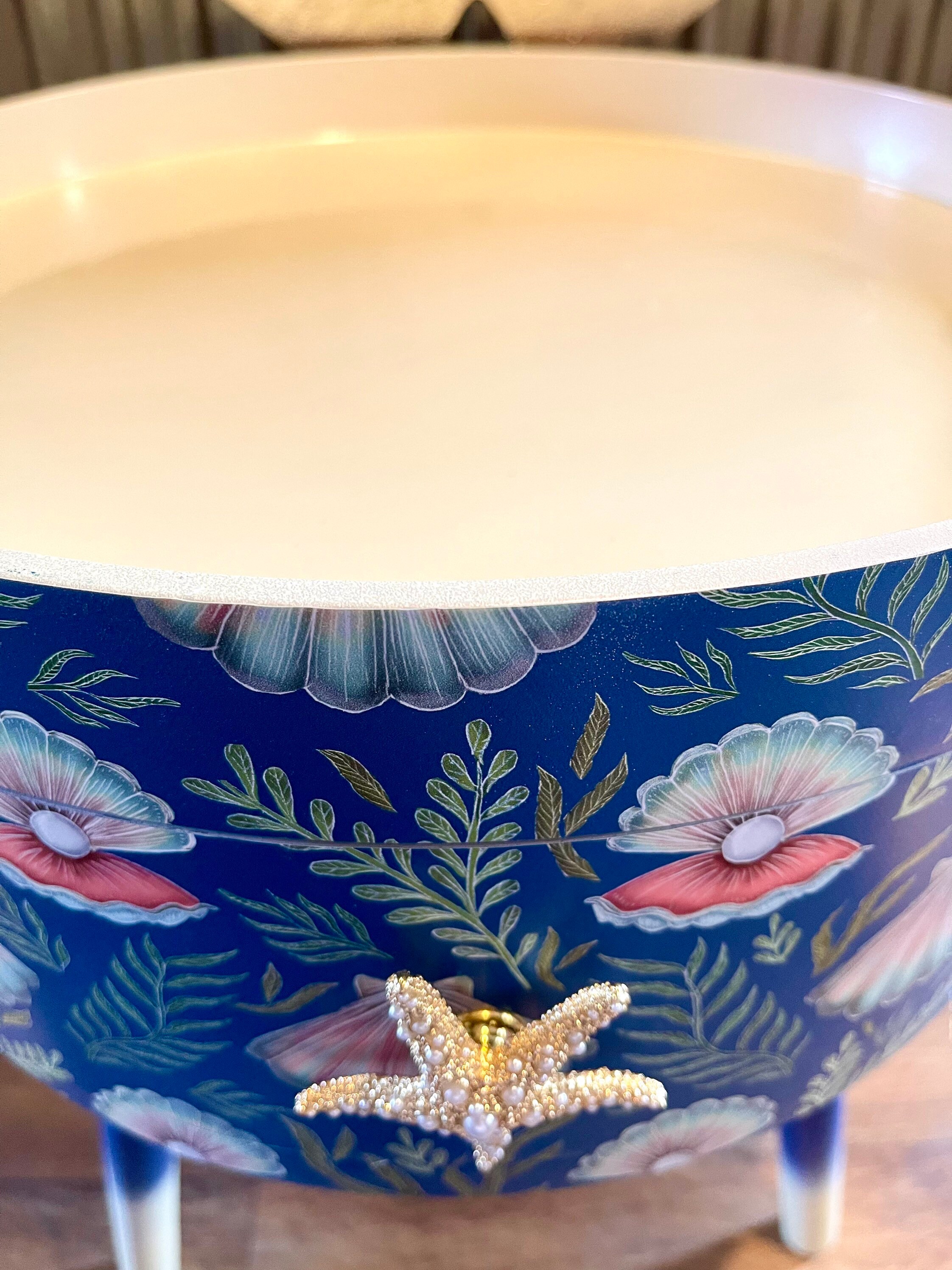 Mermaid Shell Round Side Table Pearl and Blue Ideal for Bedside ...