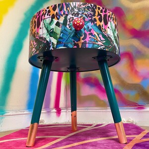 Tropical Wooden Side Table in Hot Pink, and Orange Leopard Print ...