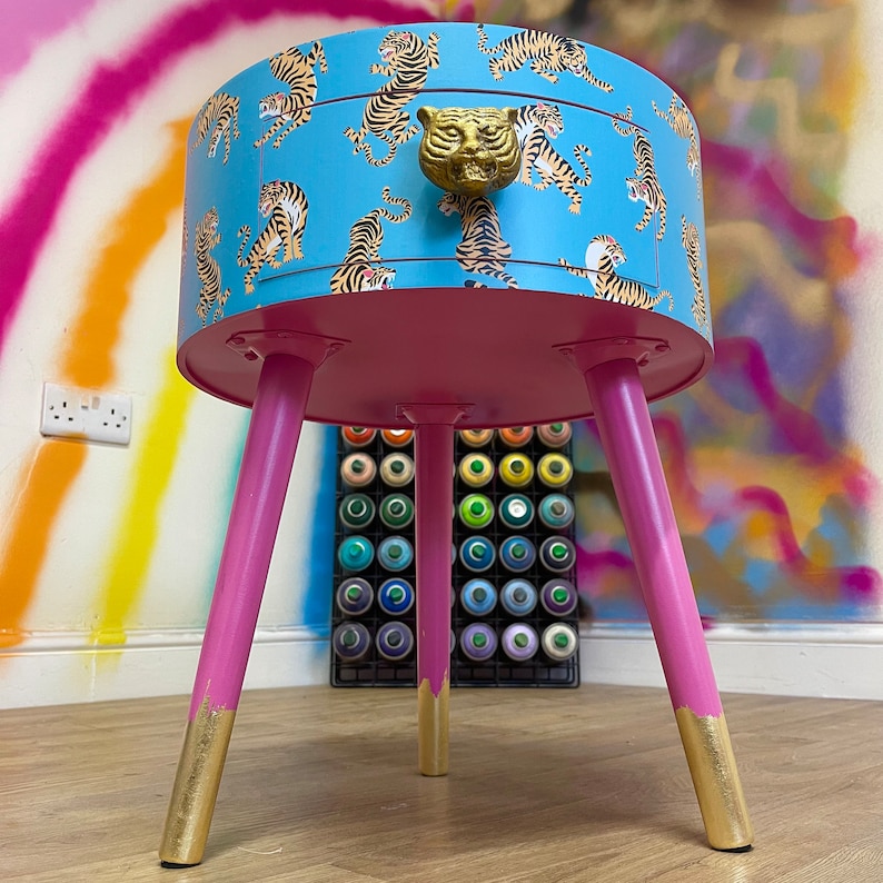 Blue Tiger Side Table for Bedroom, Pink Safari Nursery Decor Girl ...