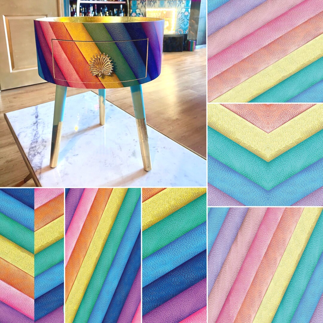Rainbow Stripe Side Table, Kensington Multicoloured Round Side Table ...