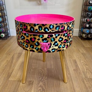 Hot Pink Magenta Leopard Round Bedside Table . Fun Bright Home Decor ...
