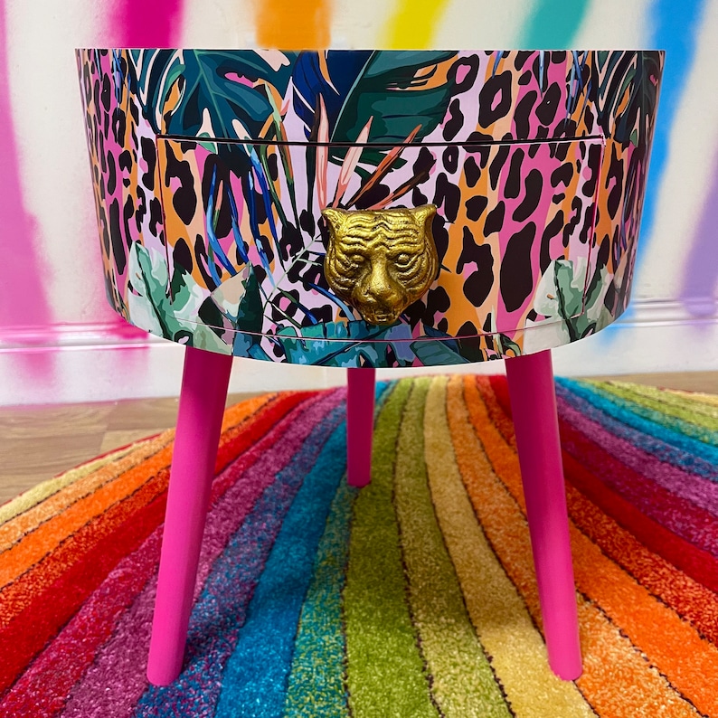 Hot Pink Wooden Coffee Table , Tropical and Orange Leopard Print ...