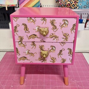 Pink Tiger Square Bedside Table, Two Drawers, Ideal Nightstand ...