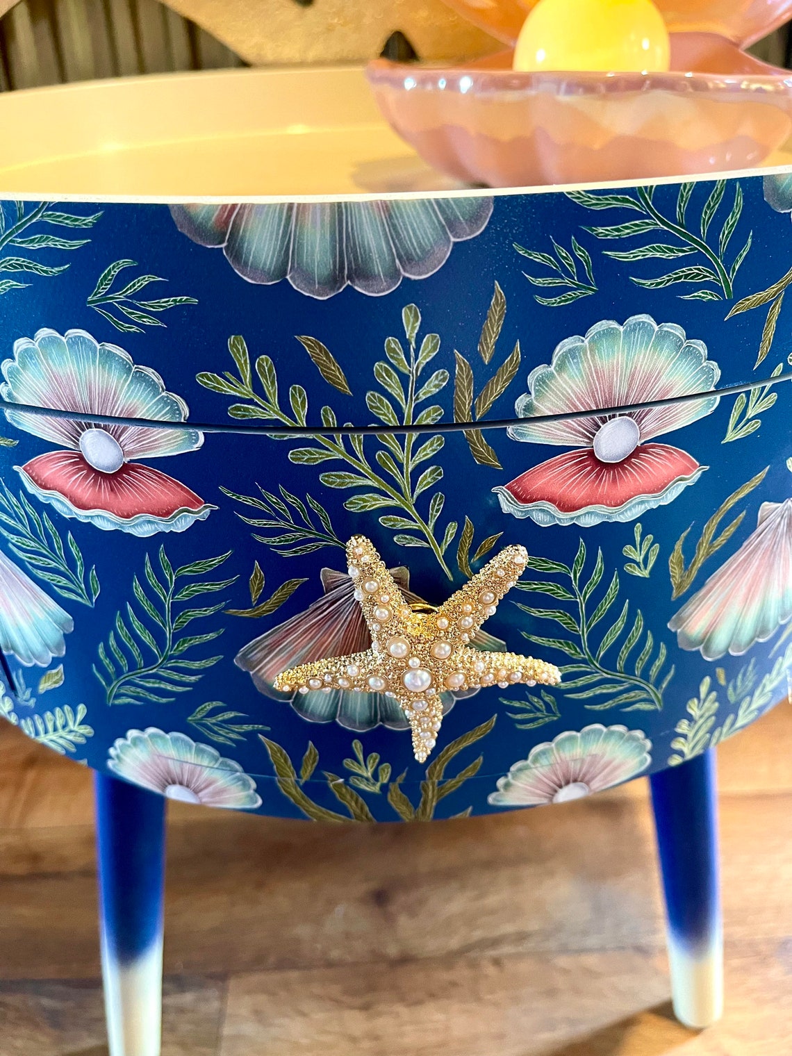 Mermaid Shell Round Side Table Pearl and Blue Ideal for Bedside ...