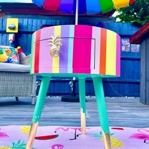 Pastel Rainbow Stripe Multicoloured Round Side Table . Circular Wooden ...