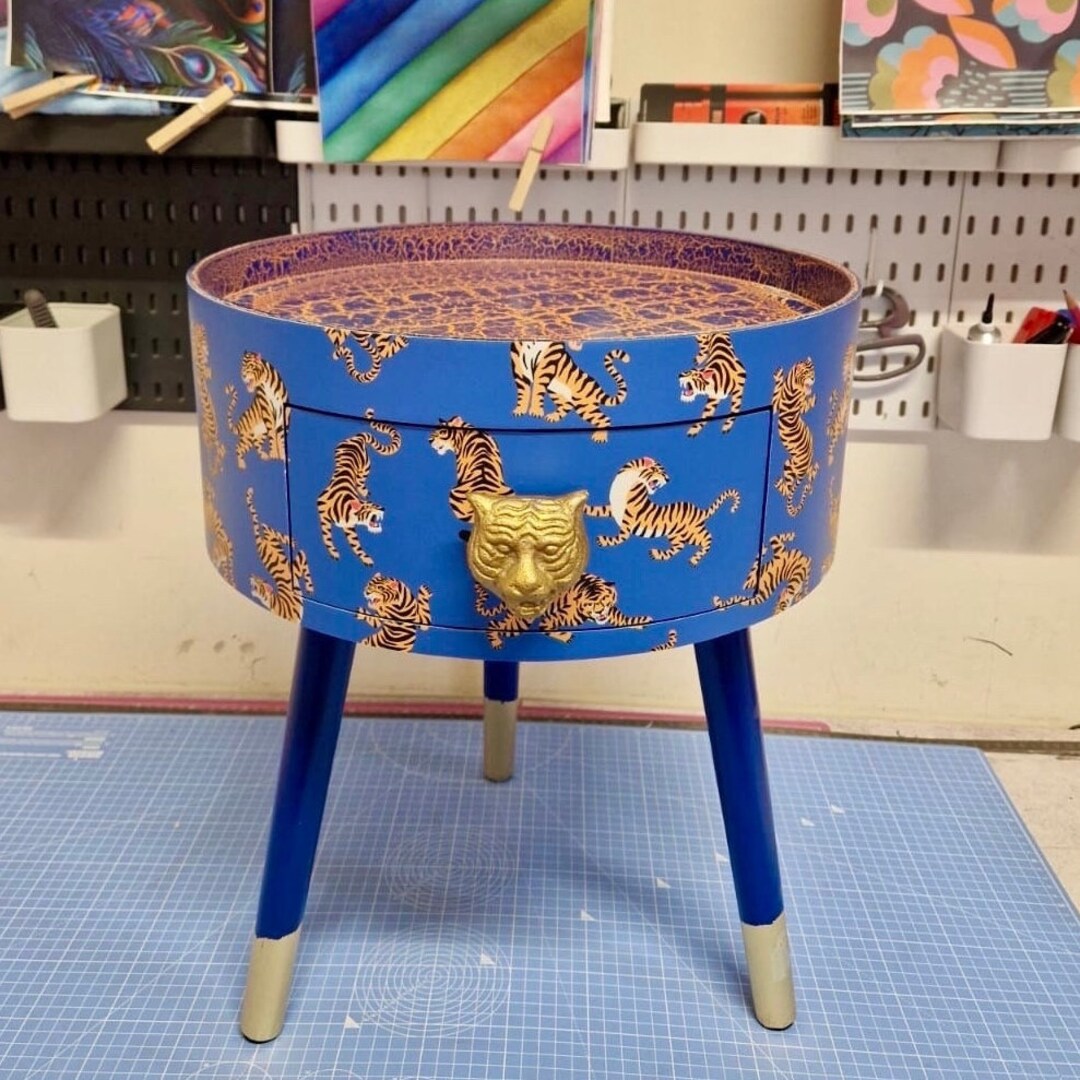 Blue Tiger Bedside Table With Royal Blue and Orange Top Table . Fun ...