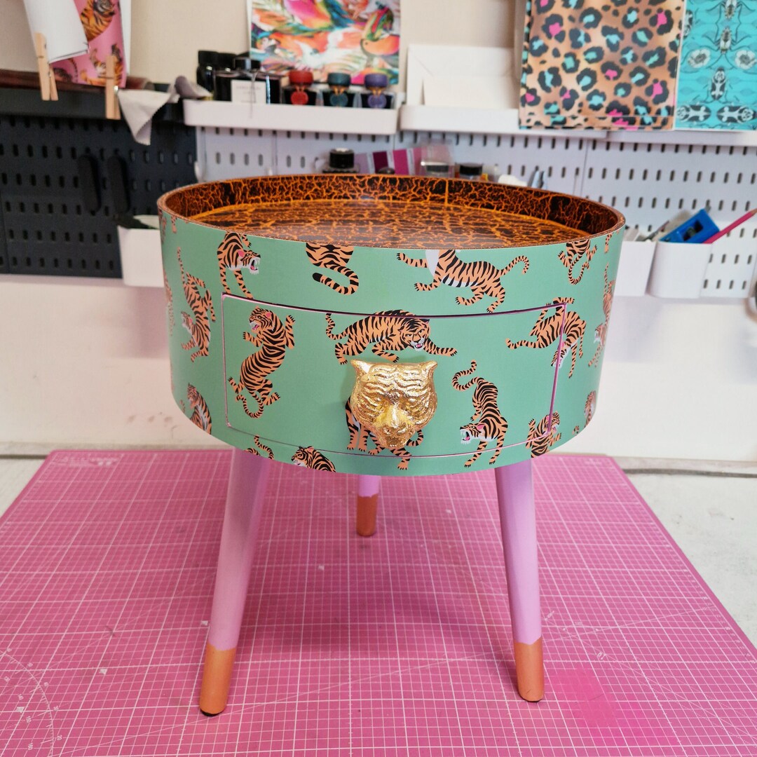 Mint Green and Light Pink Tiger Round Bedside Table . Fun Bright Home ...