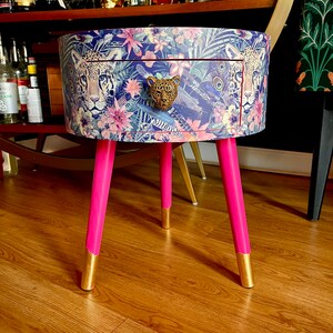 Round Hot Pink Bedside Table, Green and Navy Leopard and Floral Design ...
