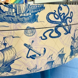 Round Coffee Table , Nautical Sea Design, Blue, Teal and Cream. Boat ...